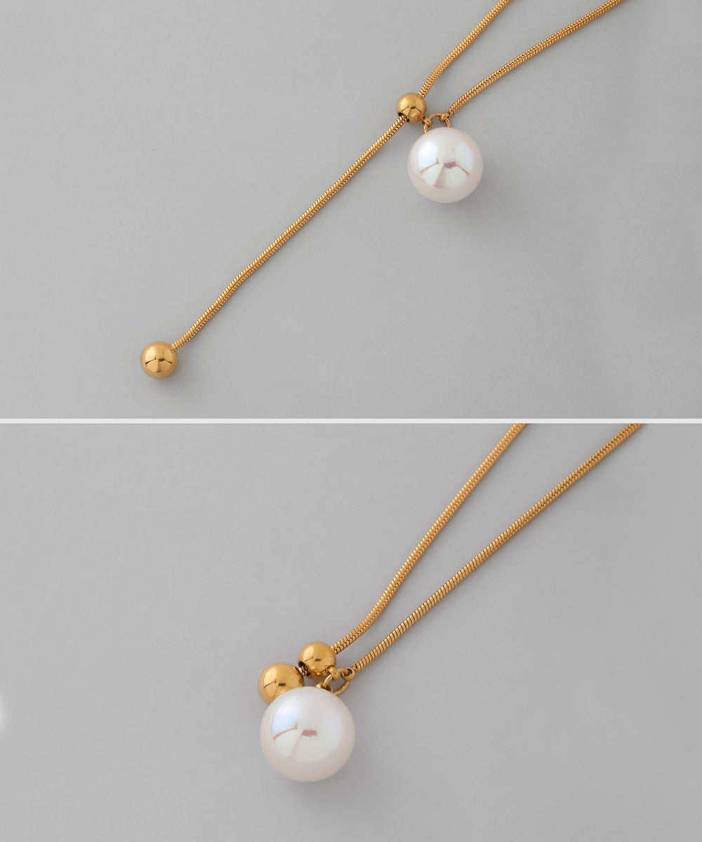 [ANEMONE] [Stainless Steel] Pearl and Snake Chain Y-shaped Necklace ...